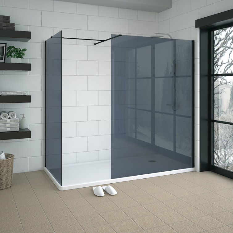 Belfry Bathroom Matte Black Walk In Shower Enclosure Wet Room Grey Glass Screen Pack 1200mm and ...